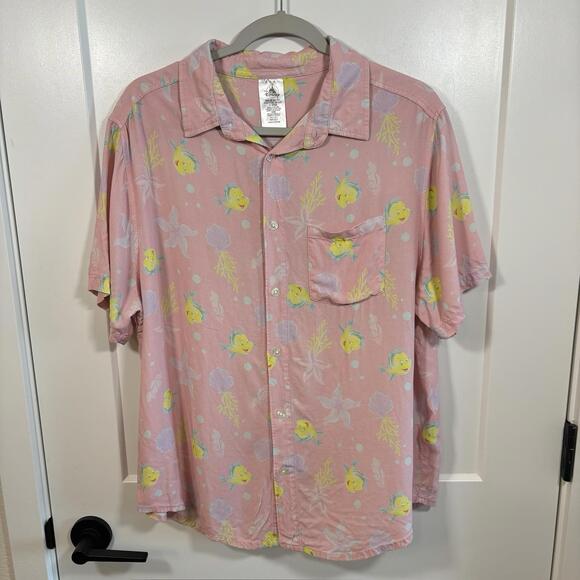 Disney | Shirts | Disney Button Down Mens L Pink The Little Mermaid ...